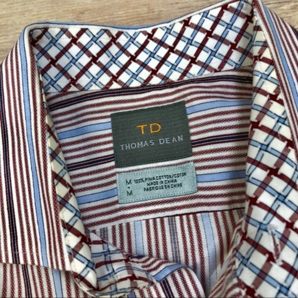 Thomas Dean | Shirts | Thomas Dean Mens Dress Shirt Striped Blue Red | Poshmark
